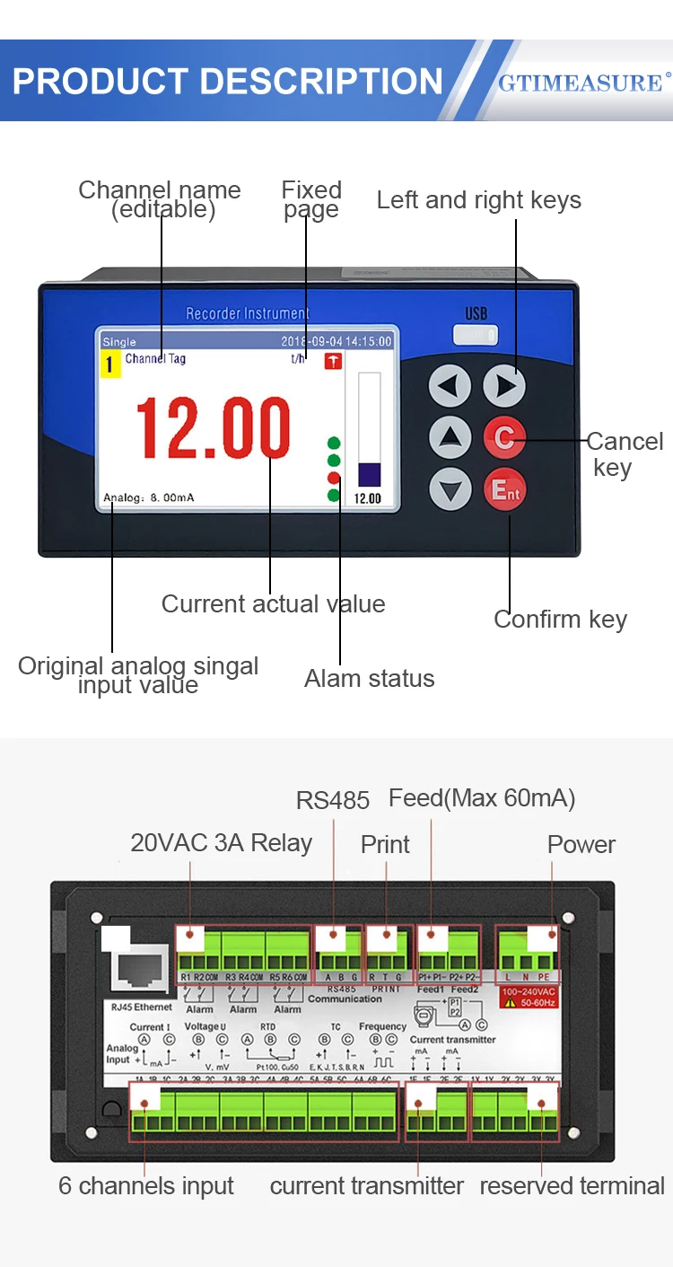 6 Channel Smart Data Logger RS485 Recorder for Accurate Temperature ...