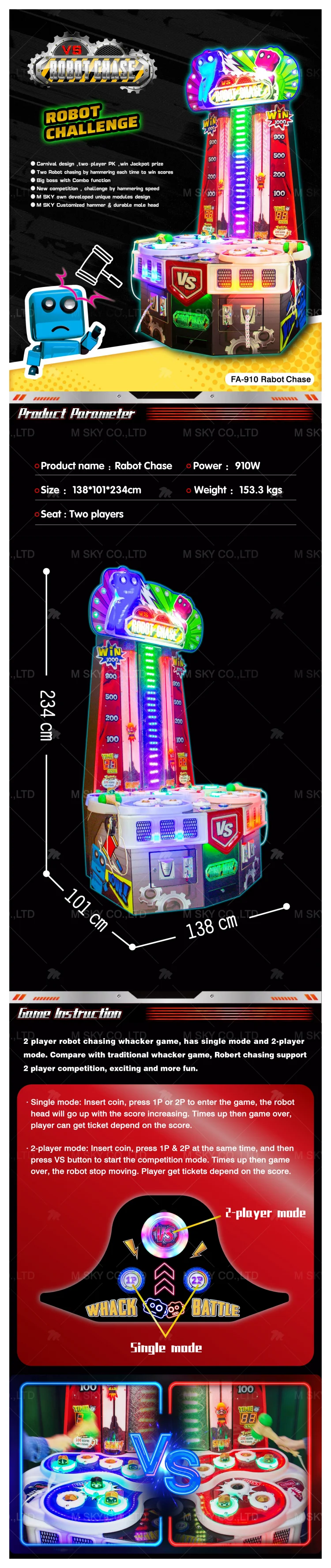 Two-player Coin-operated Kids' Redemption Amusement Machine Robot Chase ...