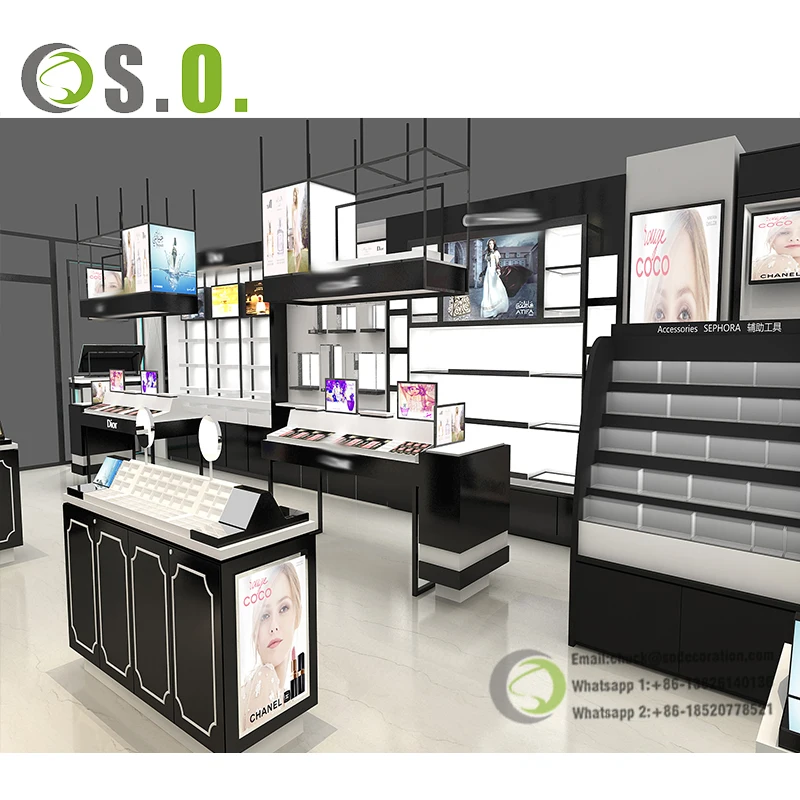 Retail Store Cosmetic Showcase Wall Cosmetic Shelf Interior Decoration ...