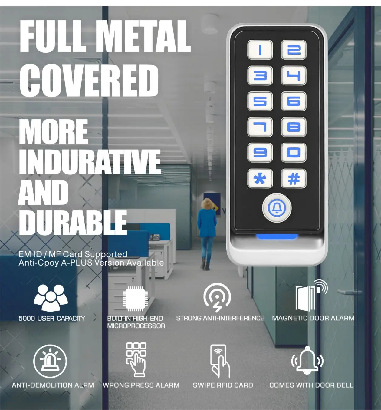 Metal Casing Rfid Standalone Reader With Keypad 5000 User Support 13 ...