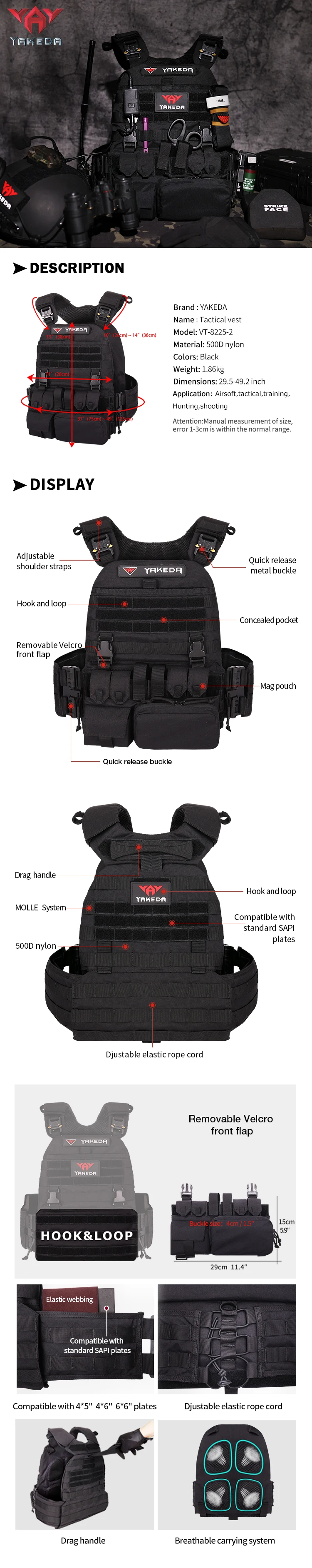 YAKEDA Safety Duty Vest - Tactical Gear for Outdoor Training