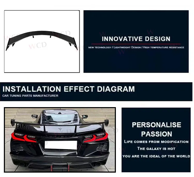 Carbon Fiber High Rear Wing Spoiler for Chevrolet Corvette C8 ...