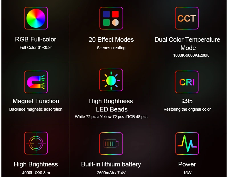 15W Rgb Light Strip Barn Door Photography Portable Handheld Led Video ...