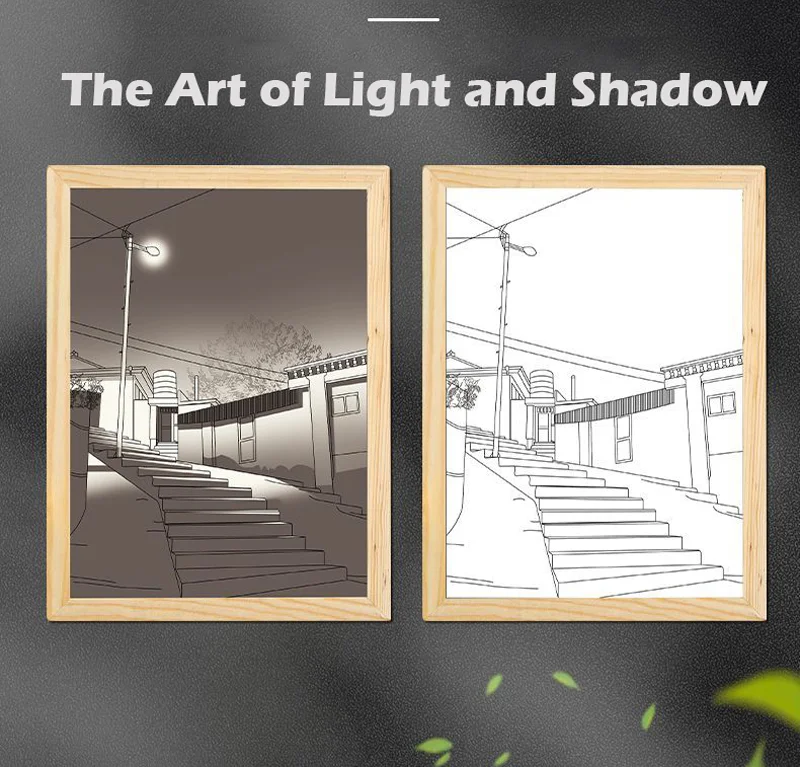 Wall Art Light Painting Night Light Usb Powered Dimming With Wooden ...