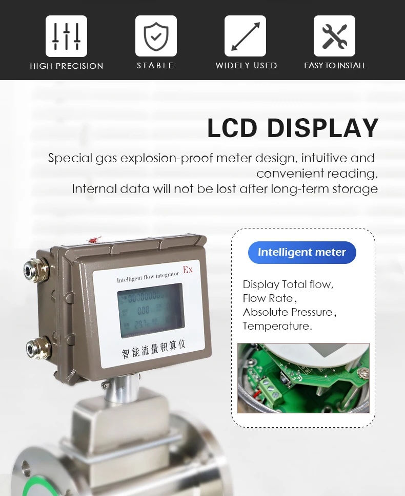 Digital Biogas LPG Natural Gas Turbine Flow Meter Industrial Steam Hydrogen Gas Flow Meter for ...