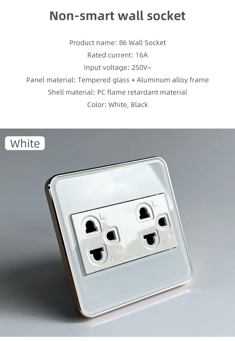 Eu Wall Socket 86 Standard 250v ~ White Black Tempered Glass Vn Thai ...