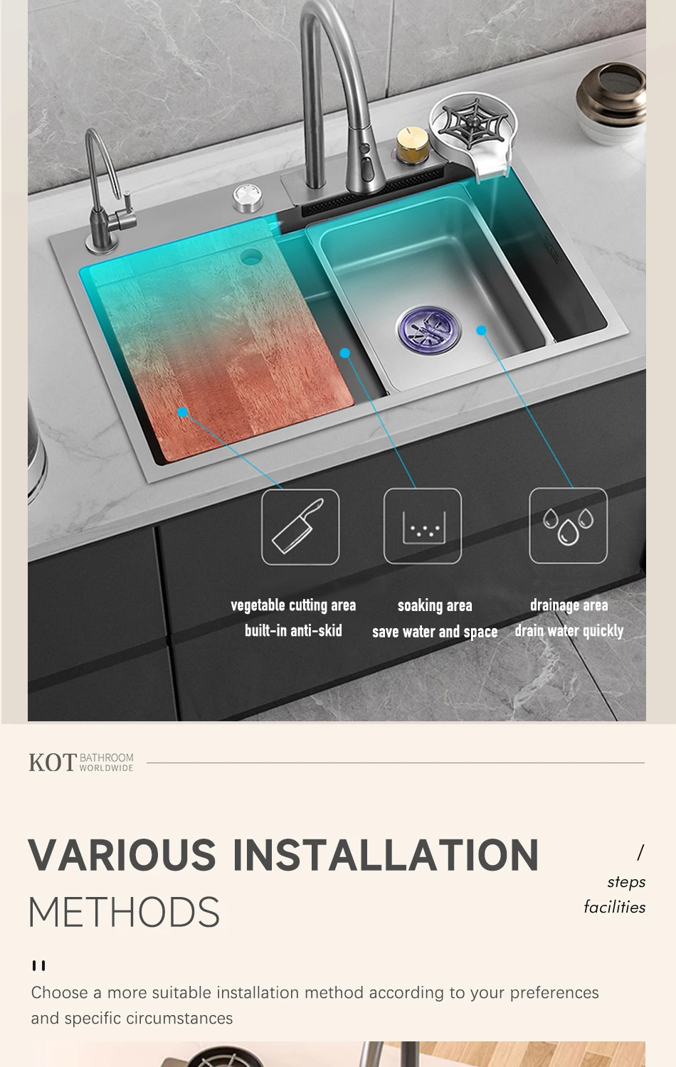 Kot Modern Luxury Smart Multifunction Waterfall With Digital Display ...