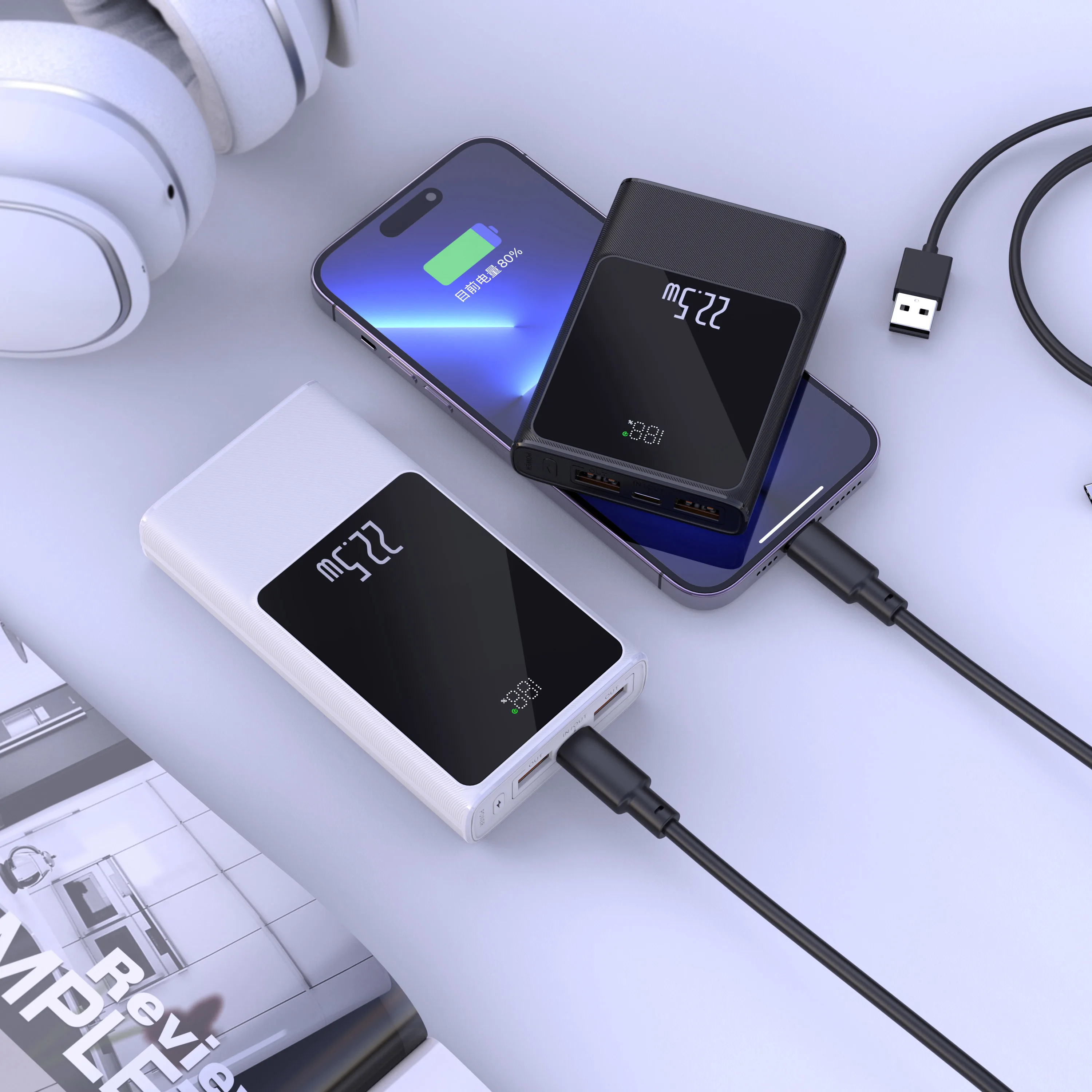 20000mah Usb-c Pd20w Quick Charger Power Bank Portable 22.5w Dual Usb ...