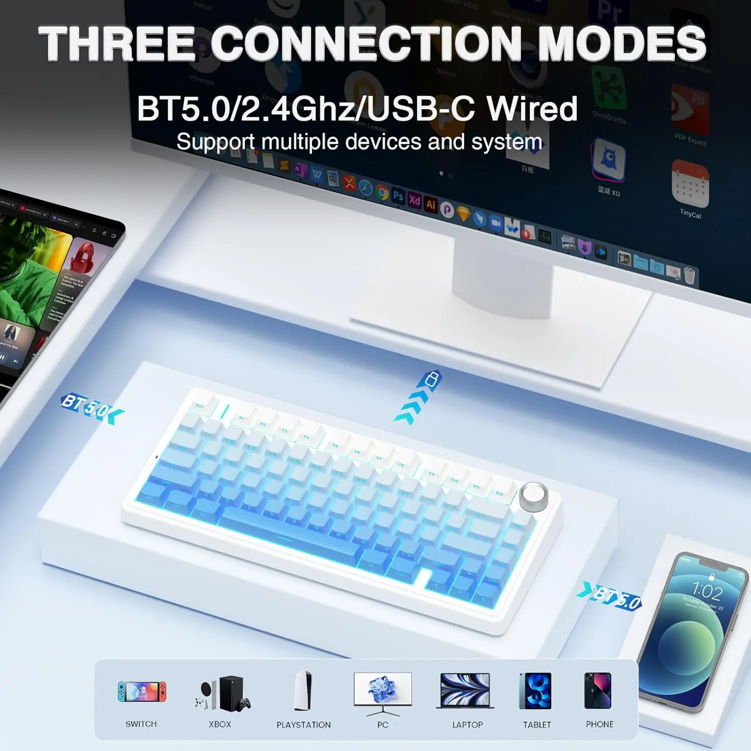 AULA F87 Pro Wireless Mechanical Gaming Keyboard - Tri-Mode BT5.0/2 ...