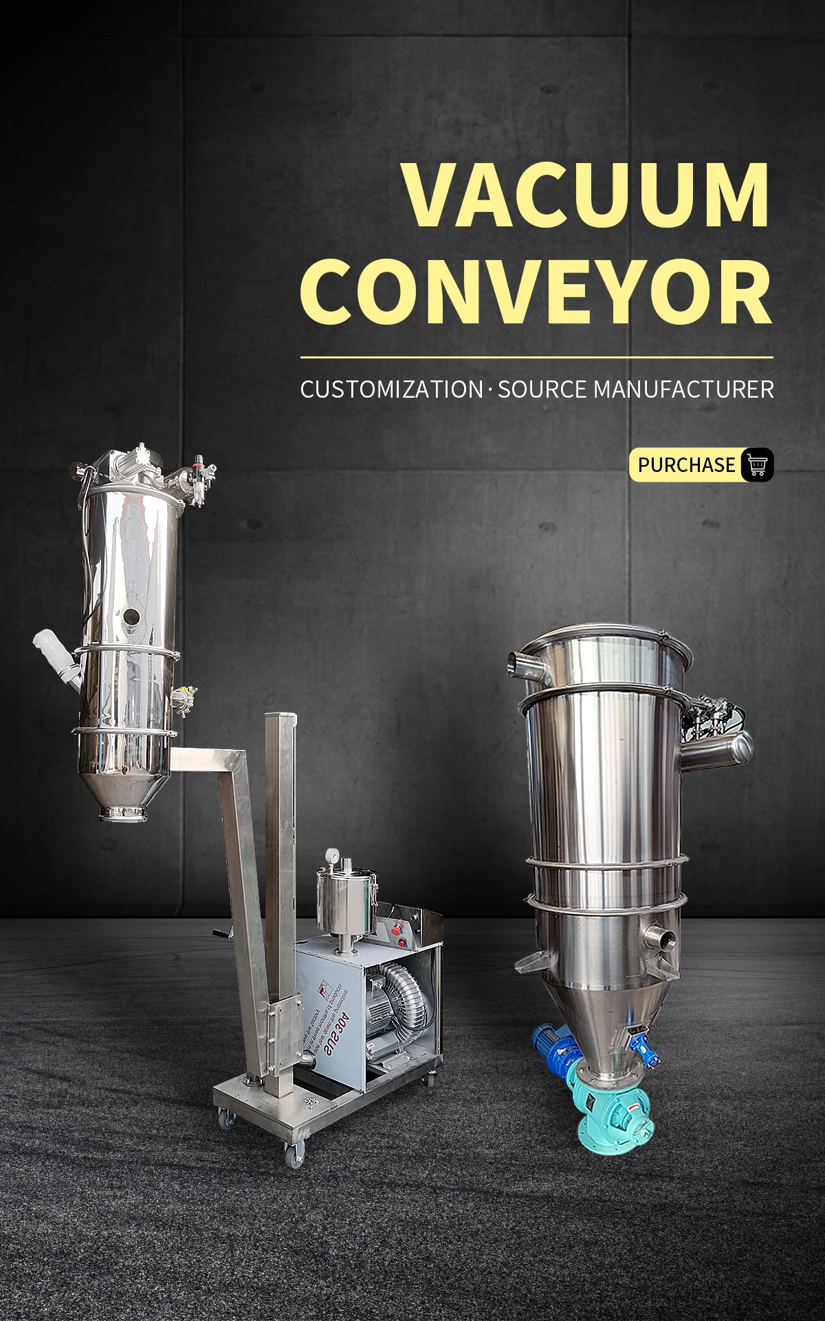 CY-MACH Pneumatic Vacuum Powder Conveyor 100kg 200kg 300kg Stainless ...