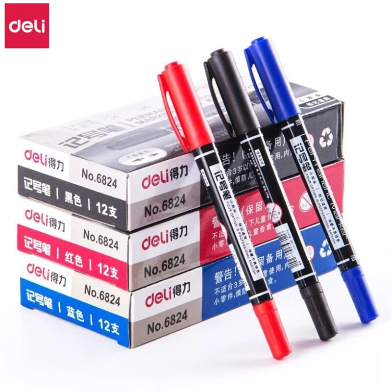 Deli 36 Pcs Twin Tip Markers Black,Blue,Red Ink Mark Pens 0.5mm-1mm ...