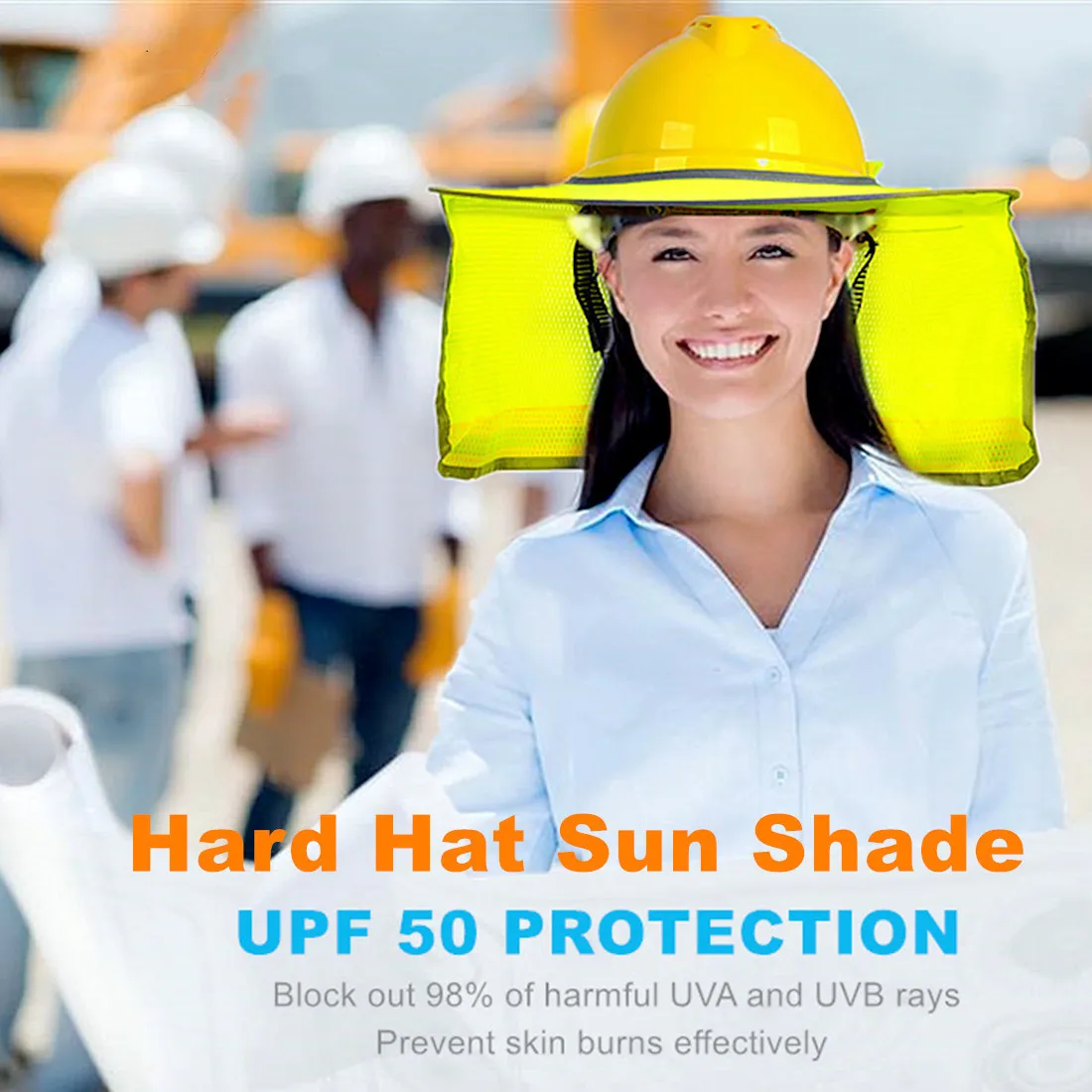 High Vis Reflective Anti Uv Rays Yellow Orange Hard Hat Sun Shield Full ...