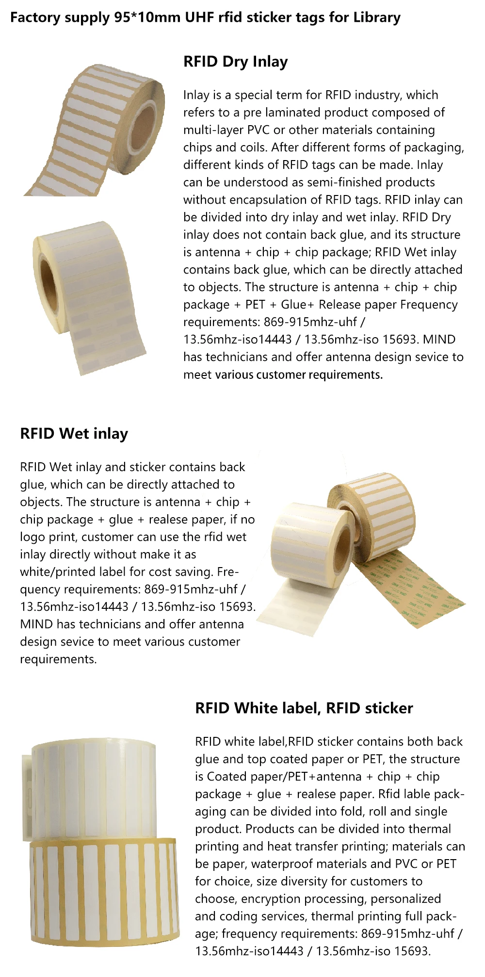 UHF RFID 860-960MHz Passive Label Tag/Label/ Stickers for Library Books ...