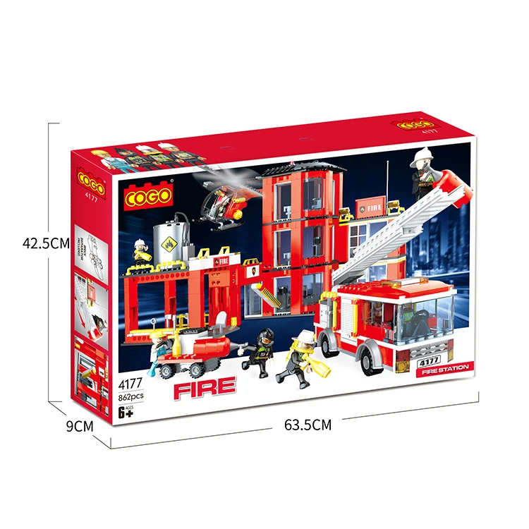 Cogo 862 Pcs Fire Station Building Blocks Plastic Educational Building ...