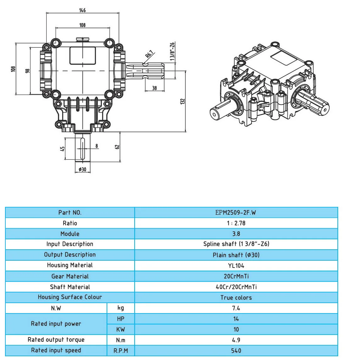 90 Degree Right Angle Steering Gear for Agricultural Tractors