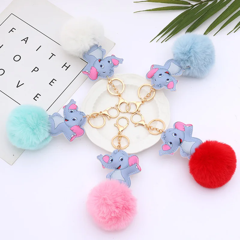 Cute Pom Pom Fur Ball Animal Elephant Key Rings For Promotional Gifts ...
