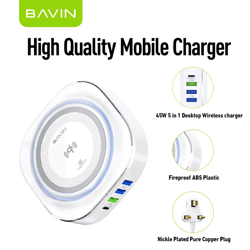 Bavin Multi Port Custom Logo Price Desktop 5 In 1 Usb Phone Charger 45w ...
