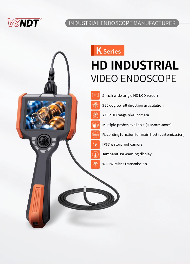 2mm industrial borescope 5 Inch HD IP67 360 Articulation Optical Fiber ...