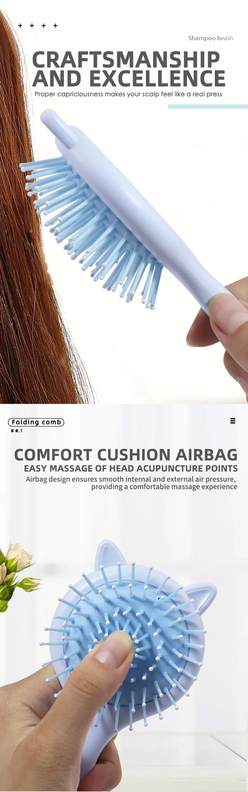 Children Cat Claw Shape Air Bag Hairbrush Ear Style Mirror Comb Hair ...