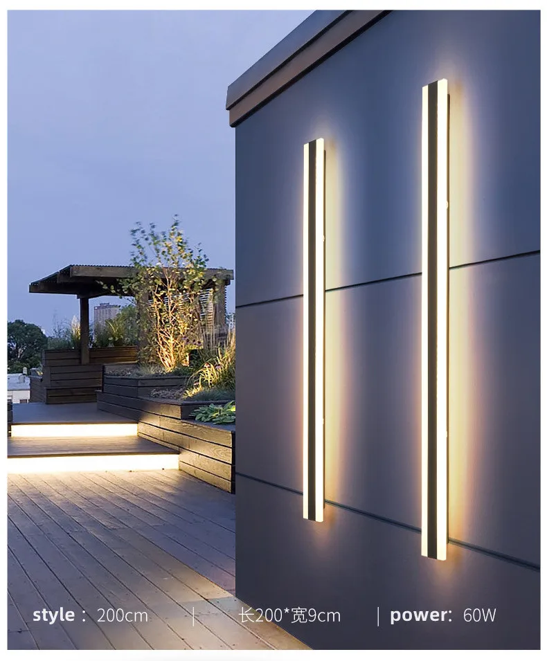 Modern Minimalist Led Outdoor Long Wall Light Waterproof Villa Exterior ...