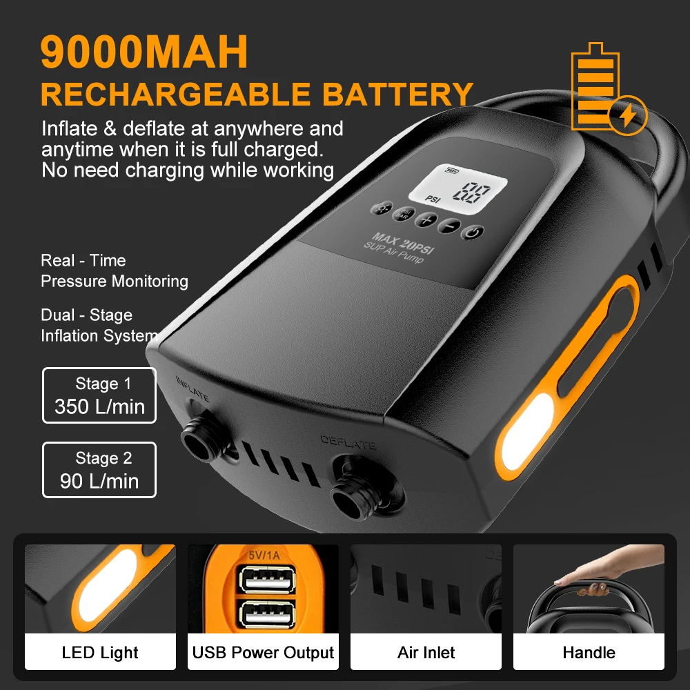 High Pressure SUP Air Pump - Intelligent Dual Stage Inflation