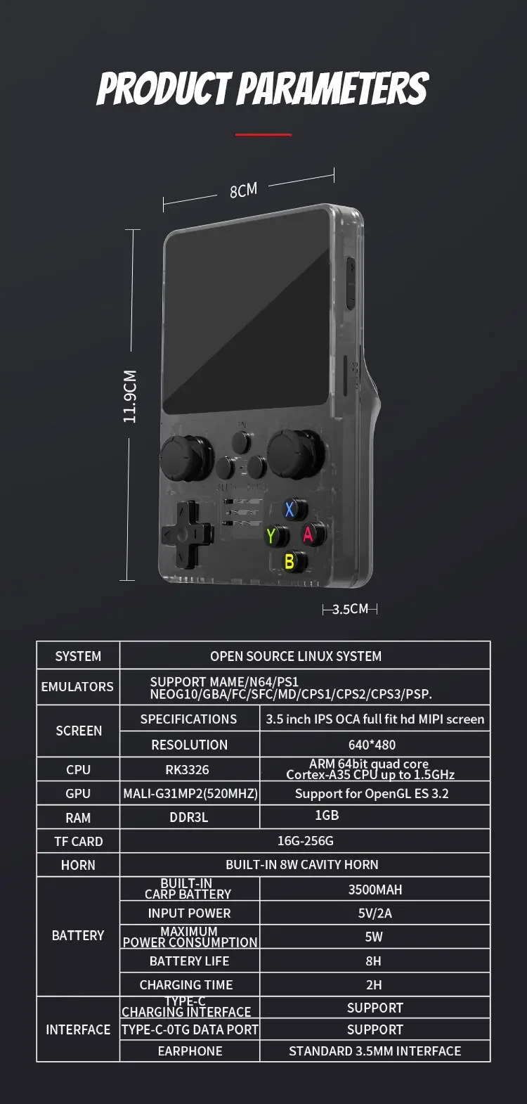 R35s Handheld Console With 3.5-inch Ips Screen Classic Game Player ...