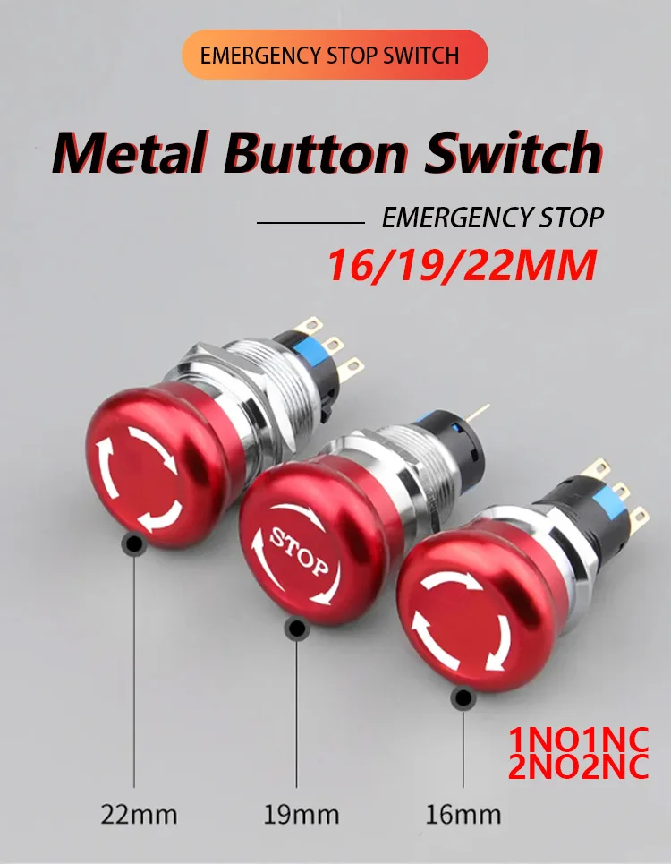 16mm Emergency Stop Push Button Switch - CE, ROHS Approved