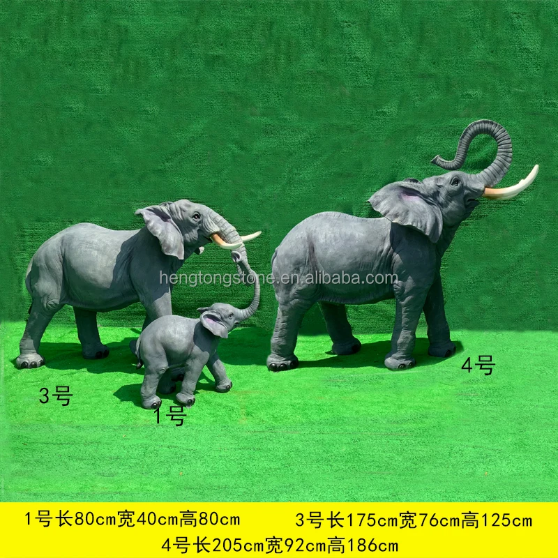 Outdoor Garden Life Size Fiberglass Animal Resin Elephant Family Statue