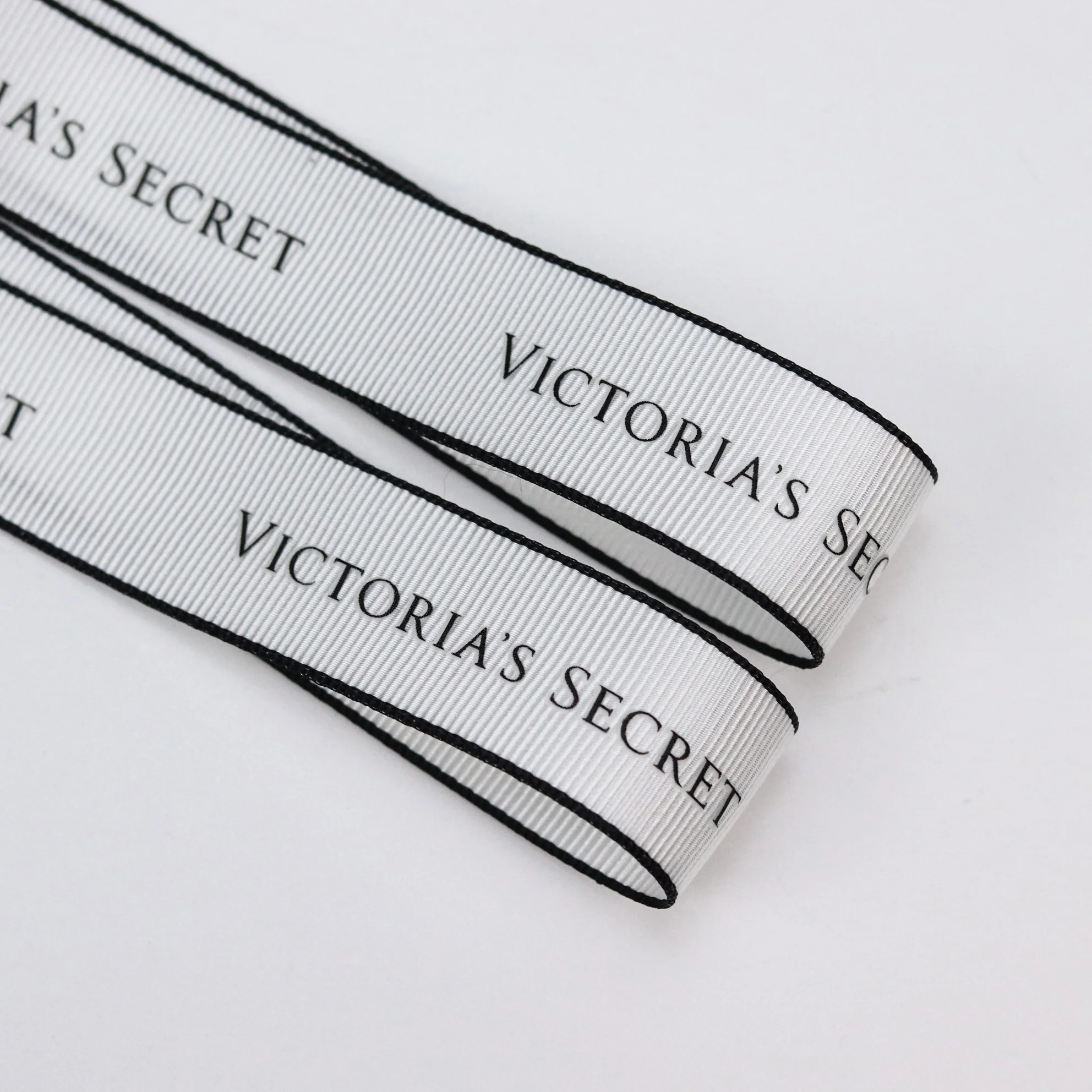 Custom Brand Name Black White Ink Printed Ribbons Black Printing Edge ...