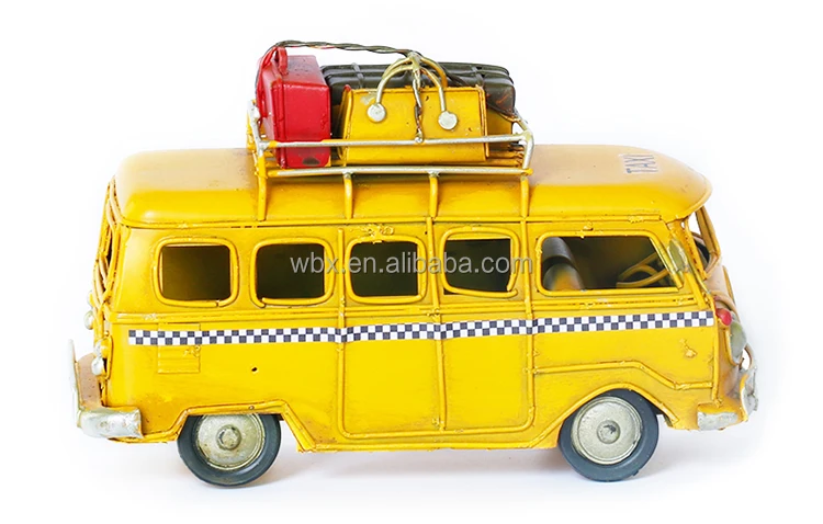Metal Crafts Yellow Antique Bus Model Toys Miniature Figurines Iron ...