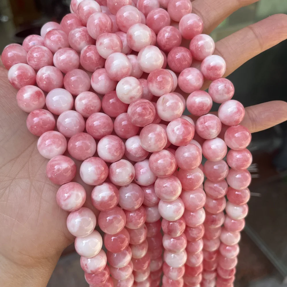 Wholesale Natural Round Smooth Pink Stone Beads Persian Jade Natural ...