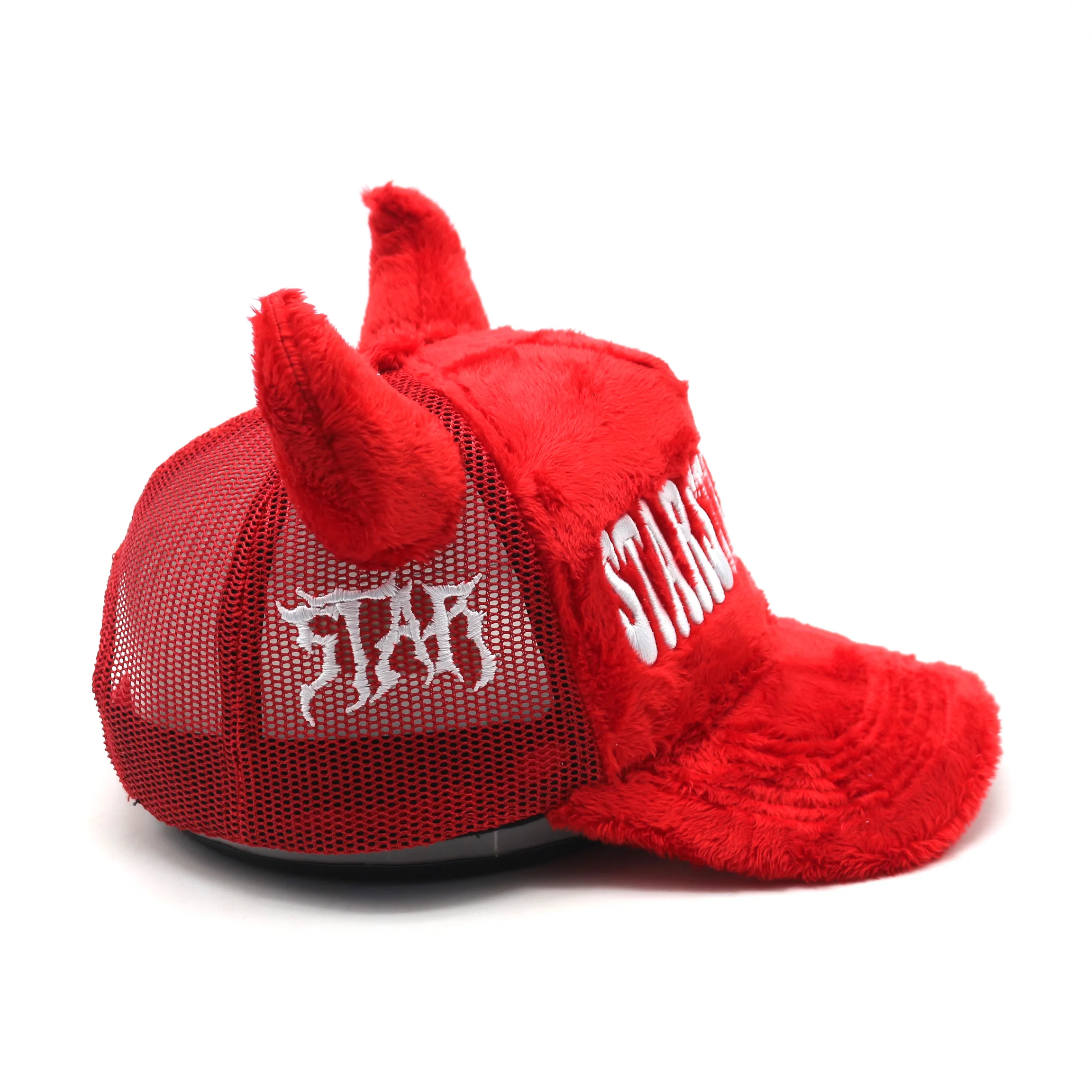 Cute Person Customized Devil Trucker Hat Fuzzy Velvet Trucker Hat Caps ...