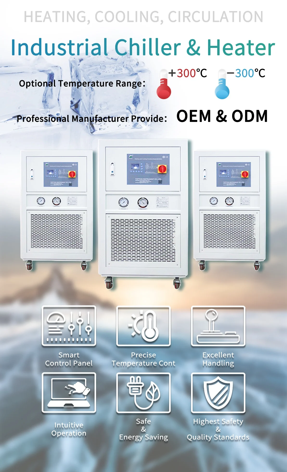 Industrial Heater and Chiller -300C to +300C Recirculating Chiller