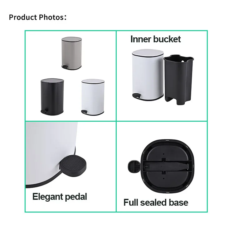 White Color Waste Bin Super Thin Soft Closing Cover Pedal Bin 5L Steel ...
