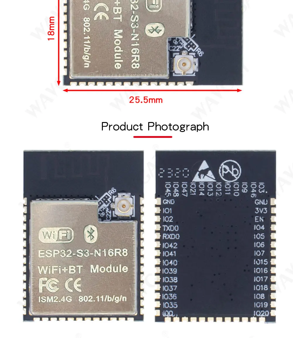 Esp32-s3-wroom-1 Esp32-s3-n16r8 Dual-core Wifi& Bt-compatible Mcu ...
