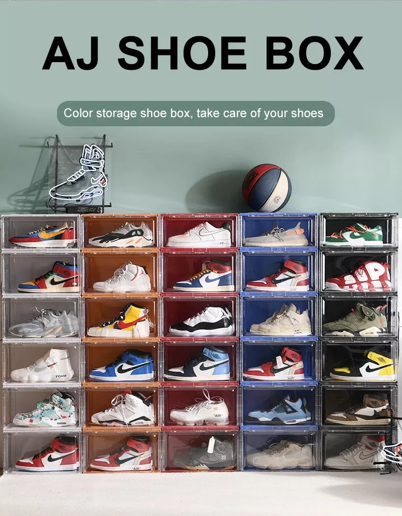 Custom Oem Hot Sale Side Open Door Steady Stacking Black Sneakers Clear ...