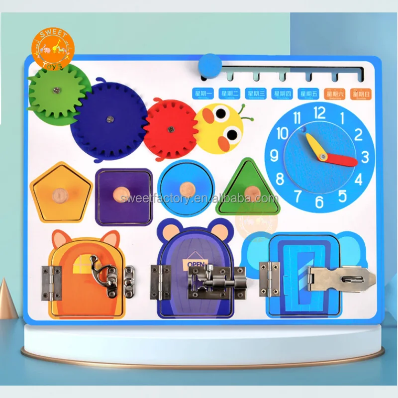 Wooden Sensory Locks Board Toy Activity Early Educational For Kids Busy ...