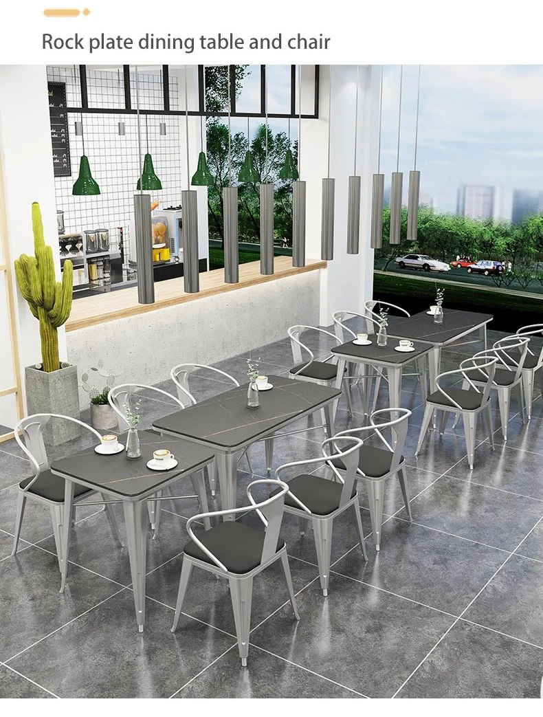 Modern Sintered Stone Outdoor Dining Table And Chair Set With Metallic ...