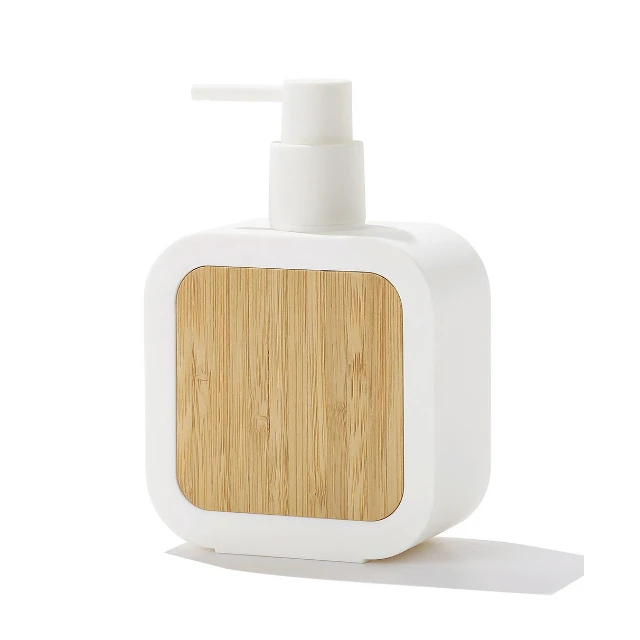 Custom Bathroom Square Soap Bottle With Bamboo Pump Refillable Liquid ...