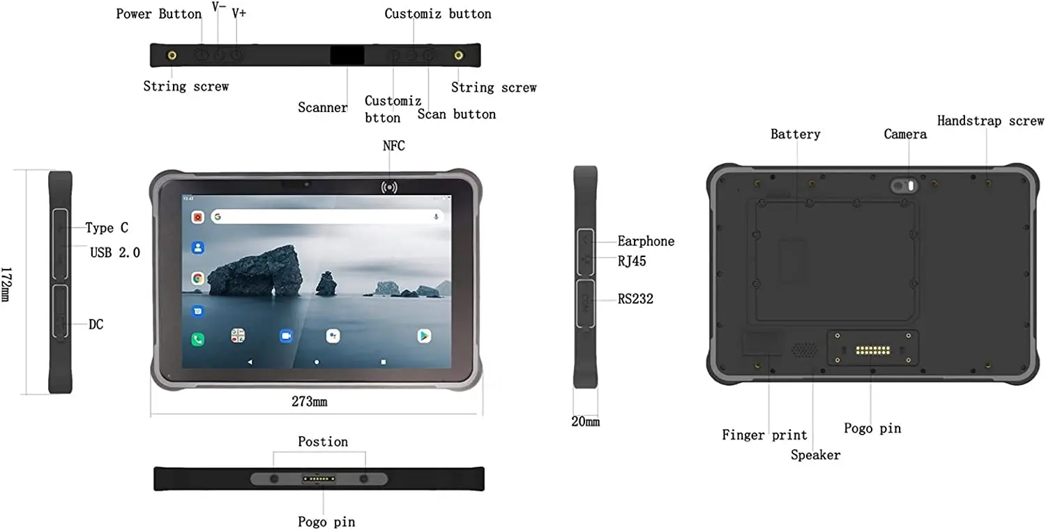 Industrial IP65 10.1-inch Android 11 Rugged Tablet MTK 8788 Octa-Core 2 ...