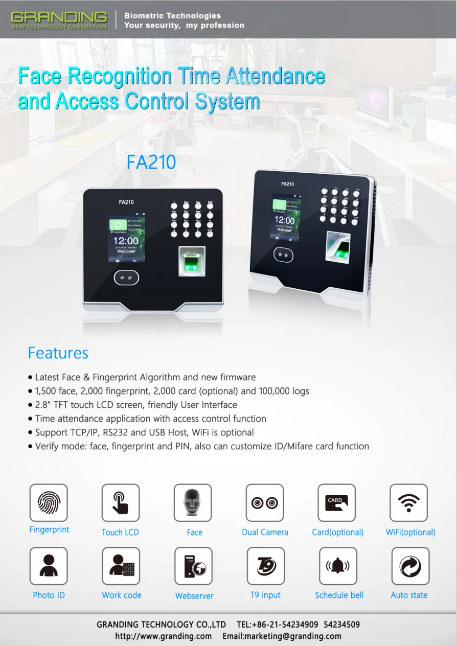 Biometric Enabled Fingerprint Time Recording Employee Time Clock in and ...