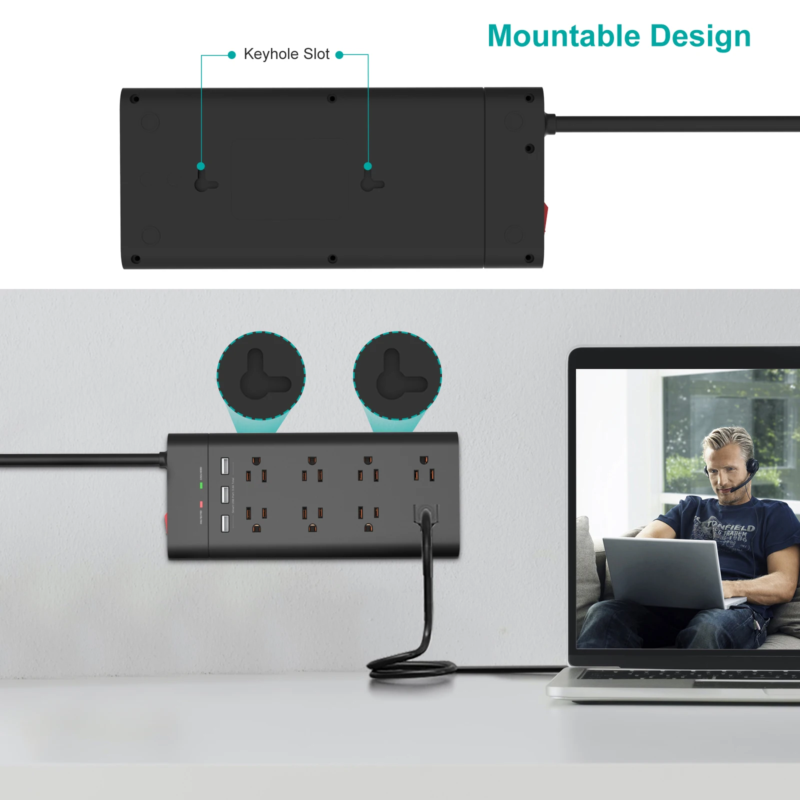 Mountable Design Wall Socket Safe American Type Surge Protector ...