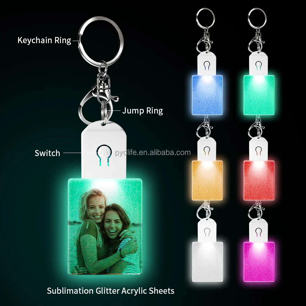 Sublimation LED Keychains Acrylic Blanks Glitter 1/6" Thick(4 Mm) Light ...