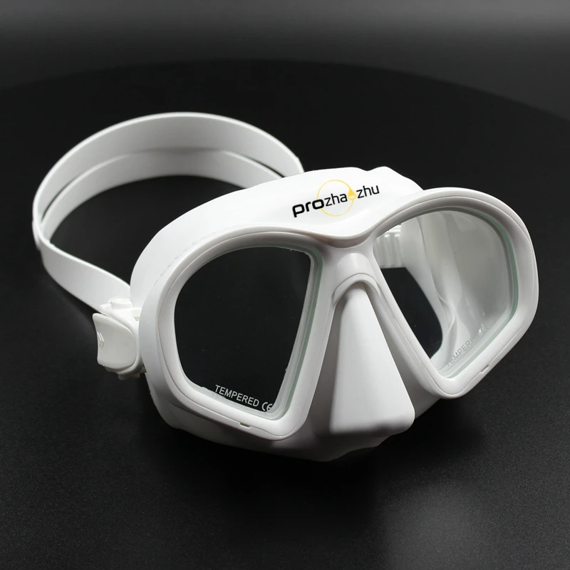 White Pc Frame Low Volume Tempered Freediving Silicone Dive Mask For ...