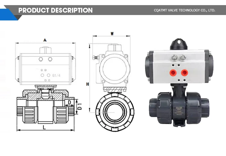 Cqatmt Pneumatic Pvc Ball Valve Upvc Pneumatic Valve Air Actuator True ...