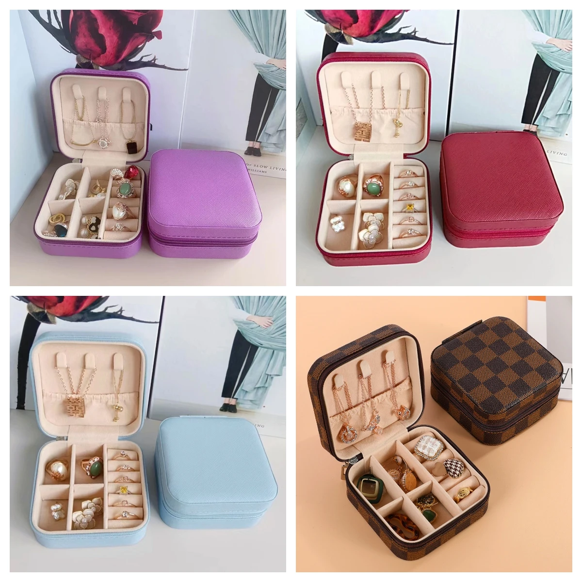 Mini Leather Travel Jewelry Organizer Pink Fashionable Ring Earring ...