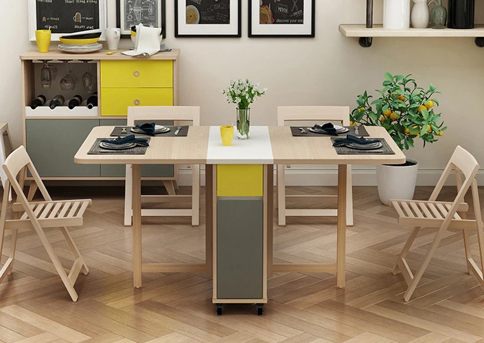 Space Saving Rectangular Movable Double Drop Leaf Folding Tables Chairs ...