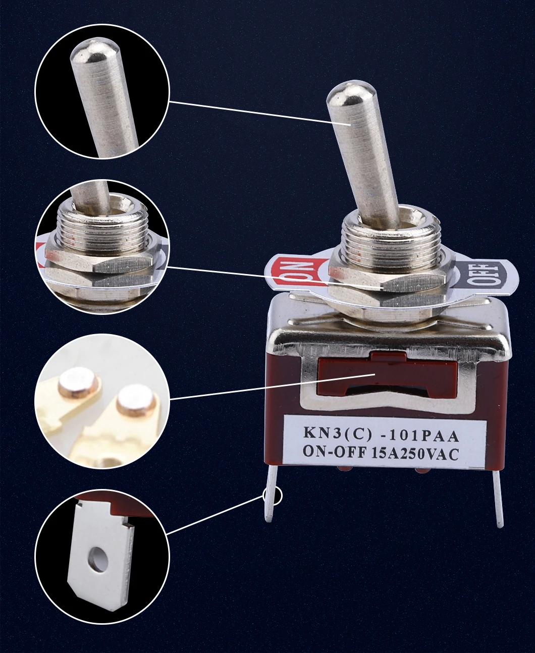 Abilkeen On-off Metal Toggle Switch With Metal Handle M12 Toggle Switch 10a 250v 2-pin Screw ...