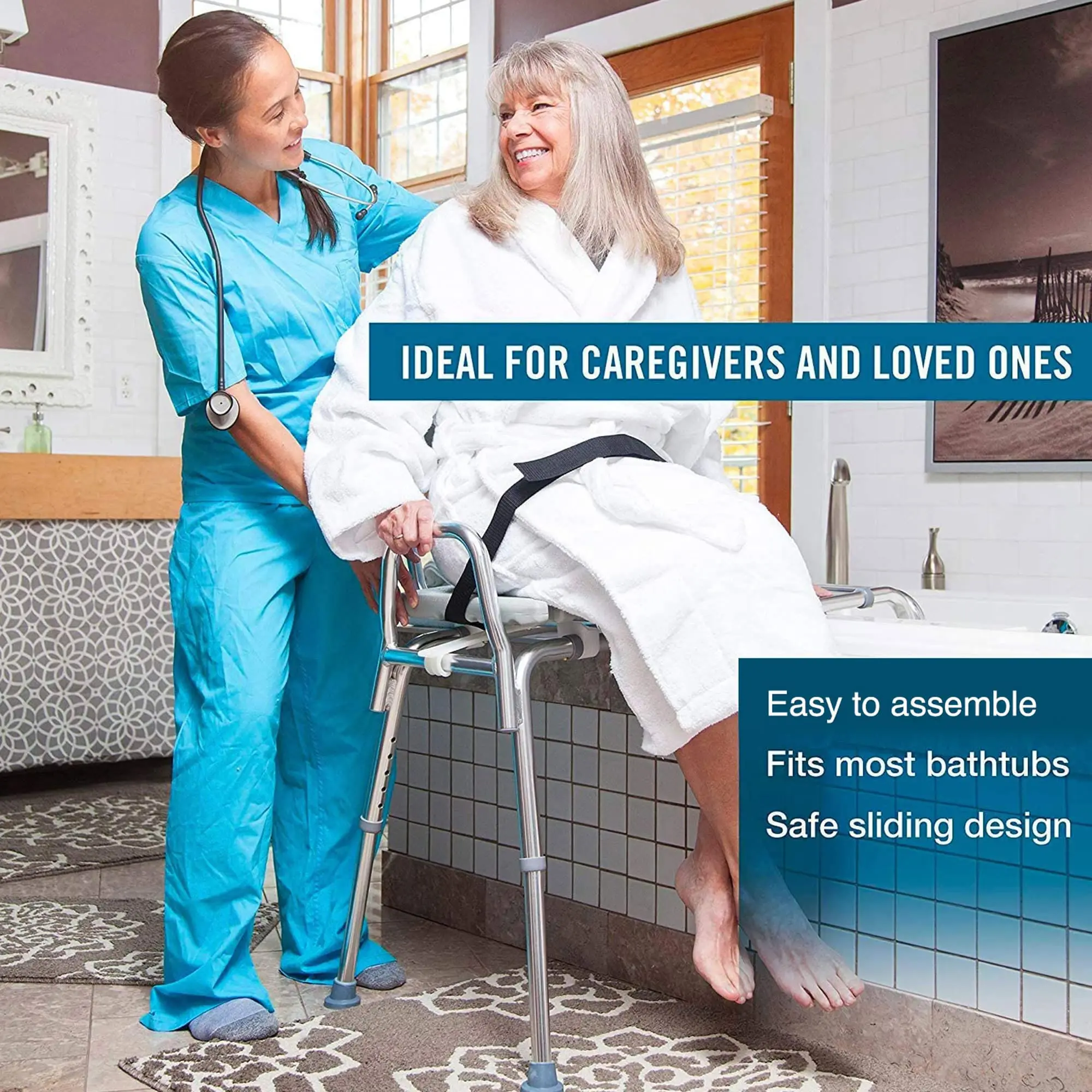 Elderly And Disabled Tub Transfer Bench Gray Slide Waterproof Bath ...