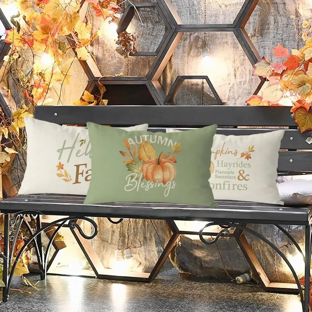 Autumn Pillowcase Set Of 4 Pumpkins Harvest Blessing Throw Pillow Cover ...
